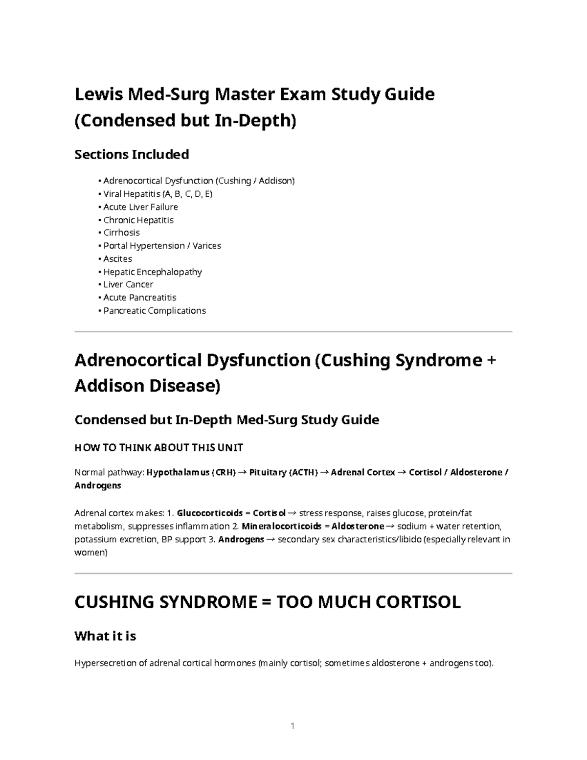 Adrenocortical Dysfunction Exam Study Guide (Lewis Master Exam) - Studocu