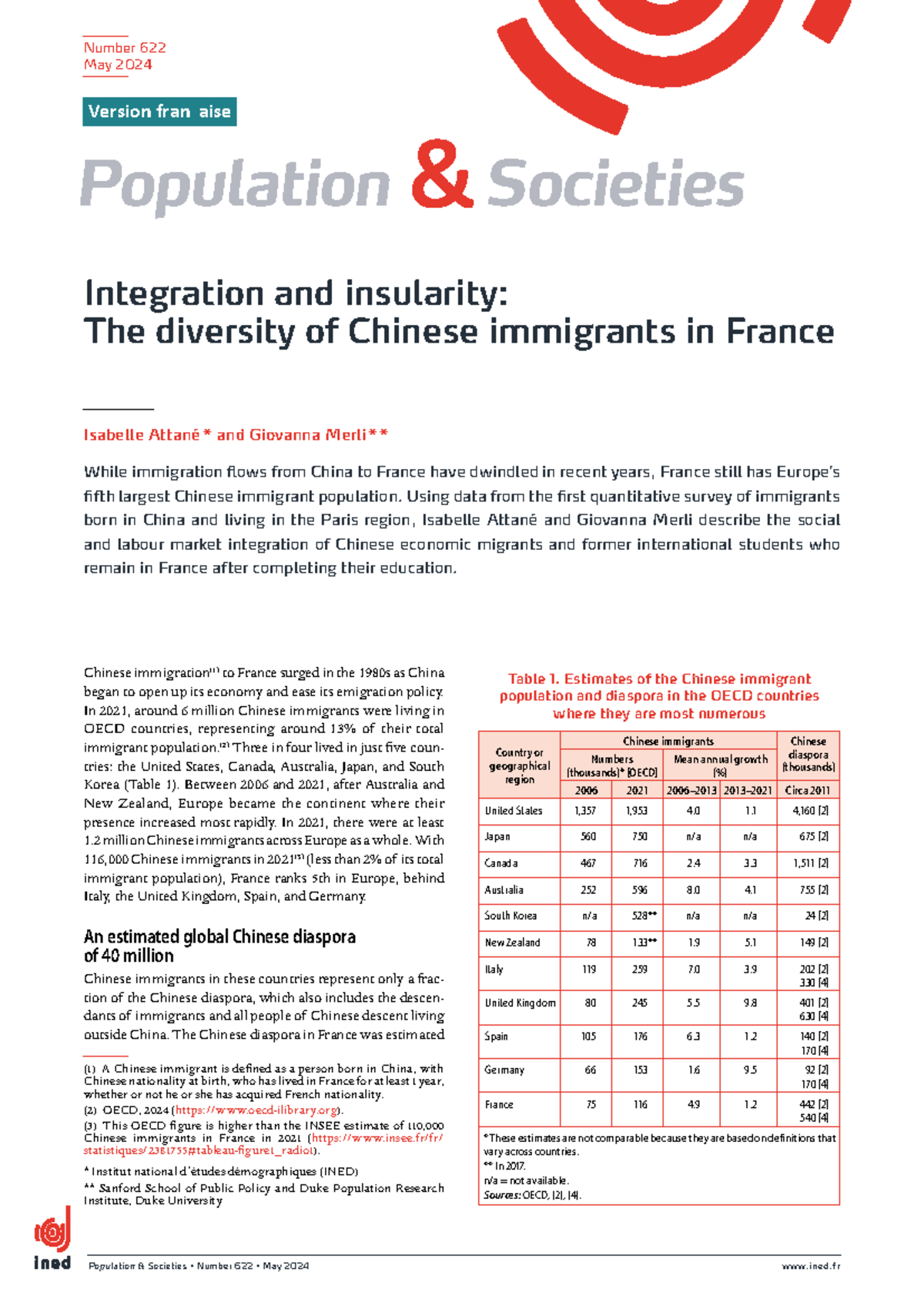 Population societies number 622: Integration and diversity of Chinese ...