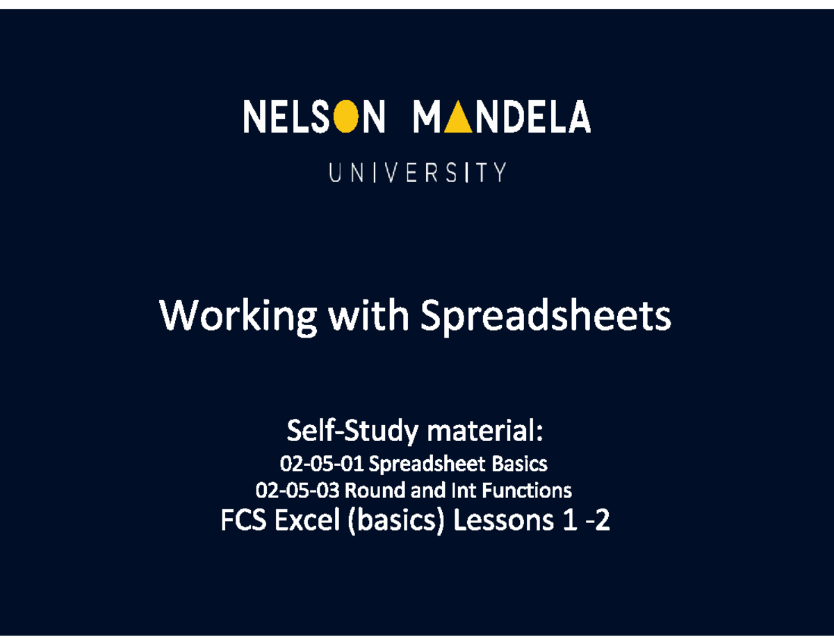 FCS Excel Basics: Working with Spreadsheets - Studocu