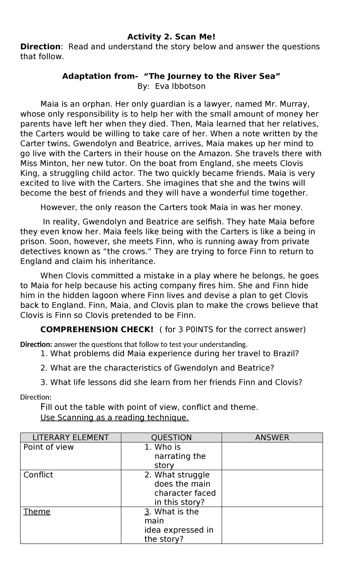 QTR 4 Activity 2: Comprehension & Analysis of "Journey to the River Sea ...
