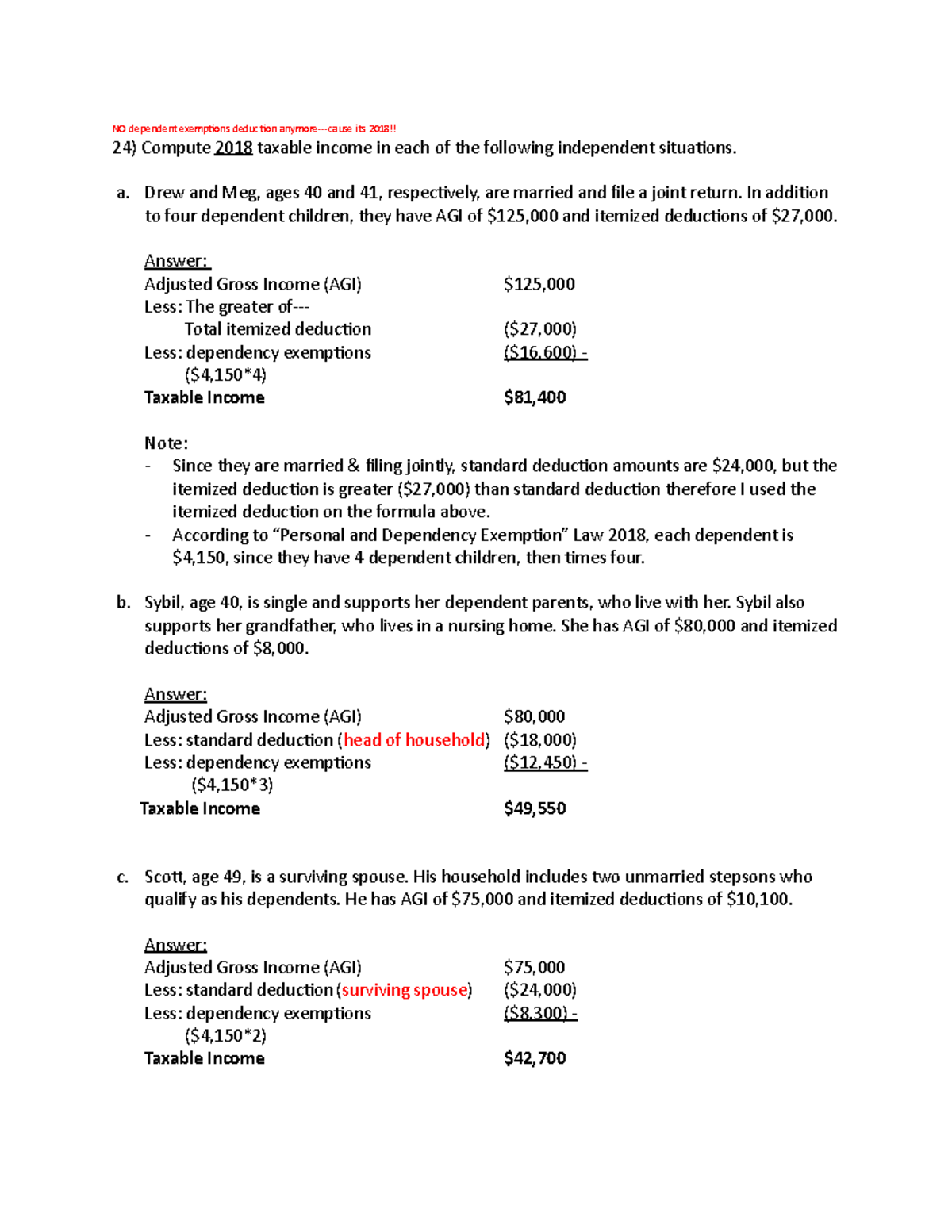 Tax Computation and Dependency Exemptions for 2018 - Homework 01 - Studocu