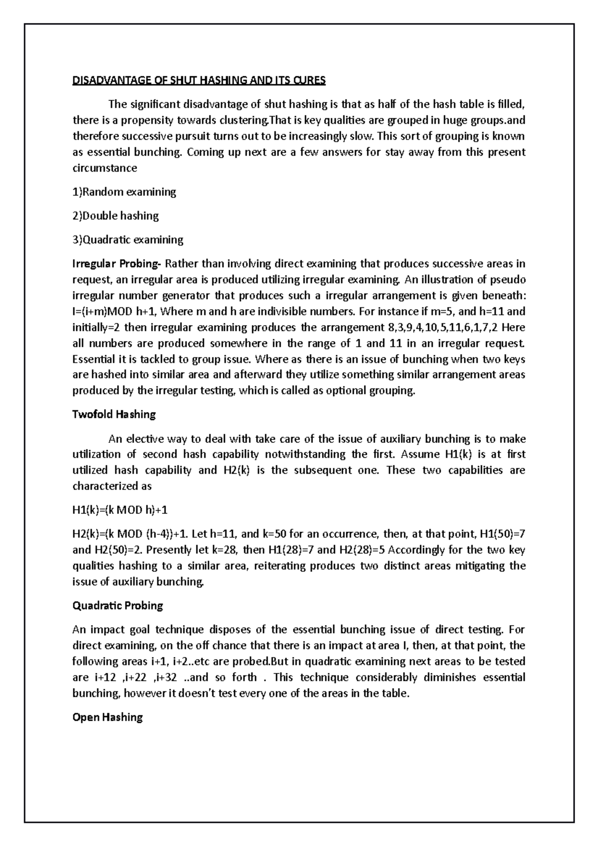 Hashing Types and Sorting Techniques - DISADVANTAGE OF SHUT HASHING AND ...