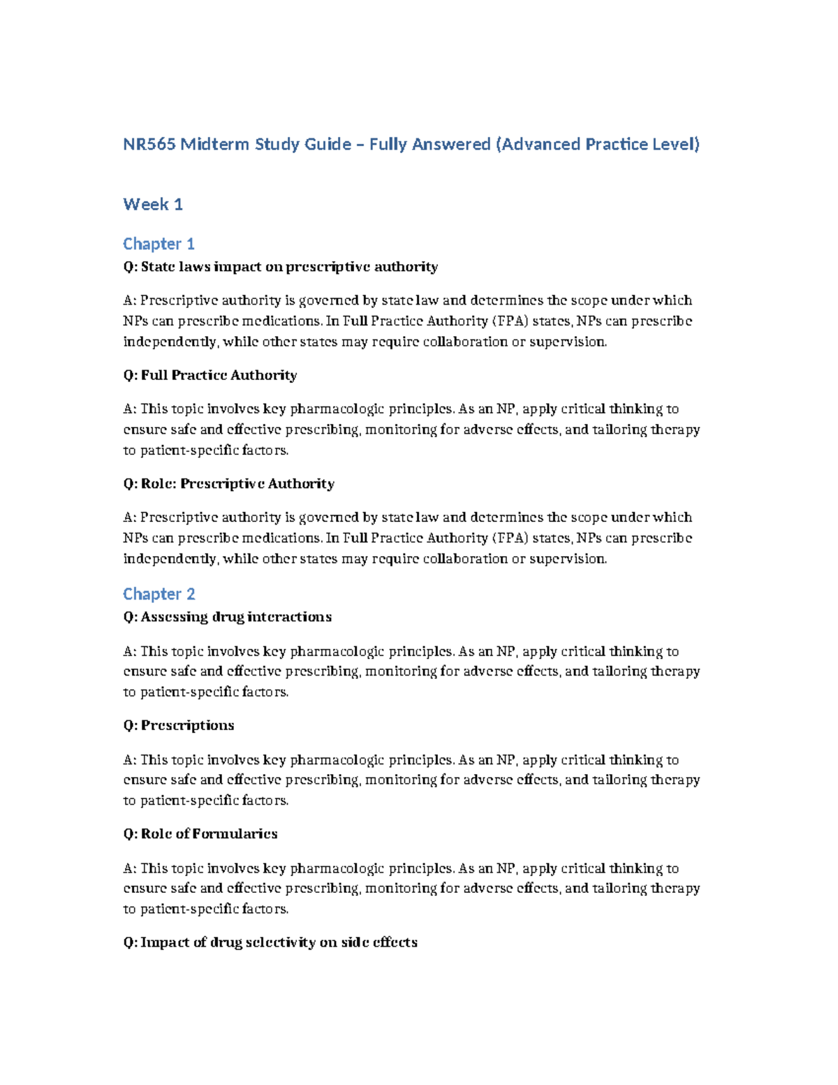 NR565 Midterm Study Guide: Comprehensive Review for Advanced NP - Studocu