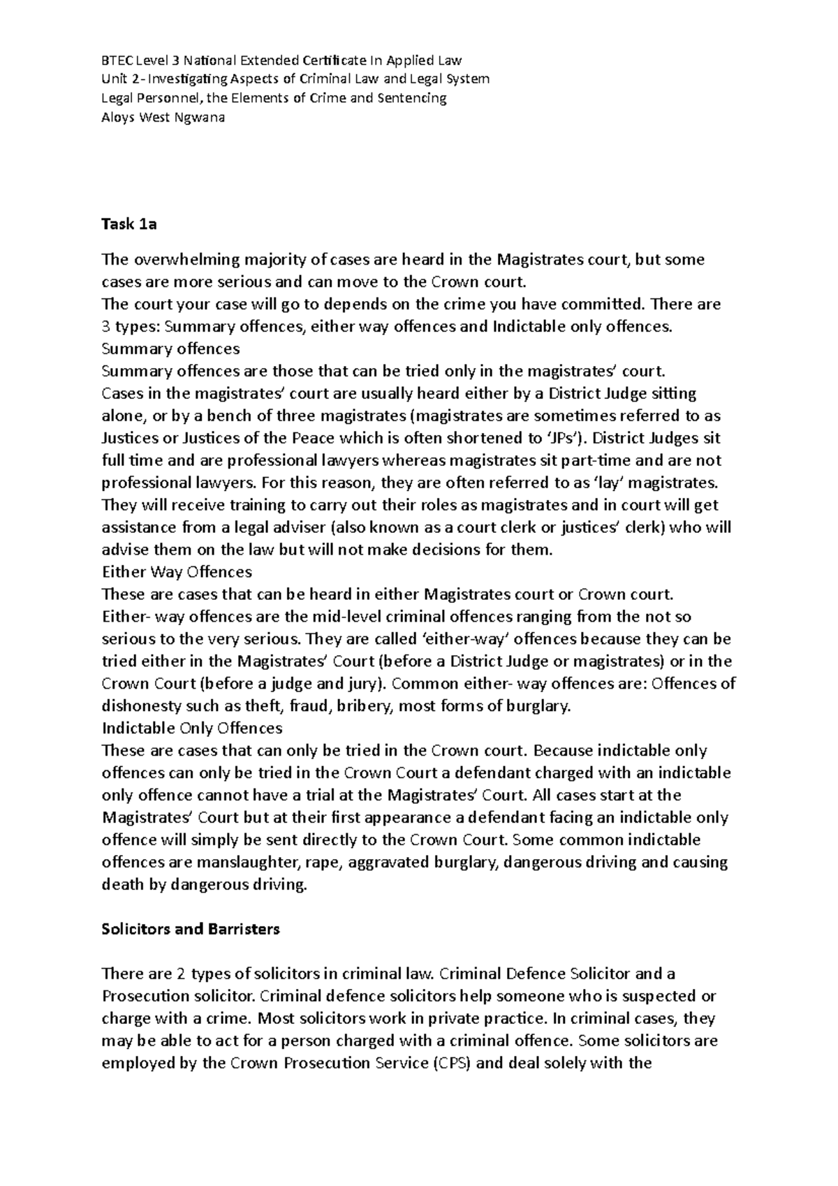 Investigating Aspects of Criminal Law and the Legal System - Nottingham ...