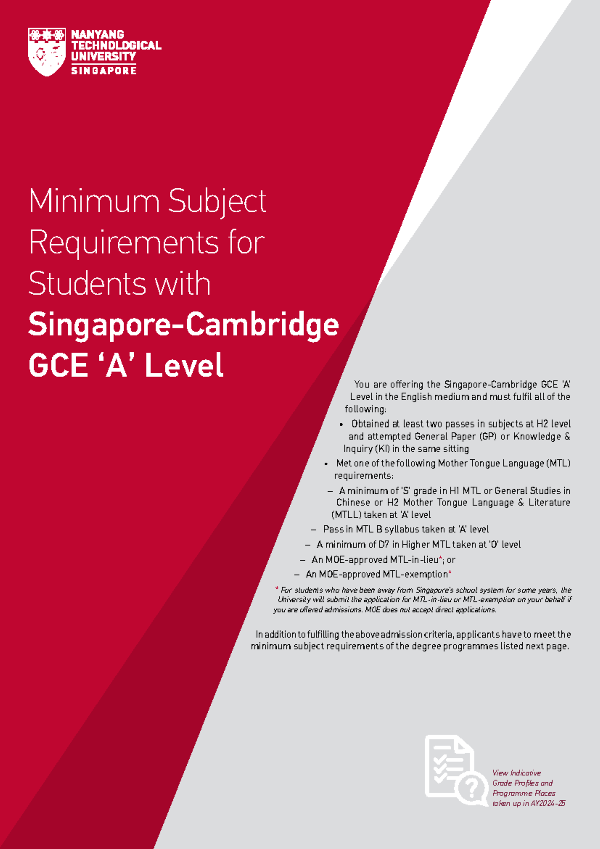 Minimum Subject Requirements for GCE A-Level Admissions - Studocu
