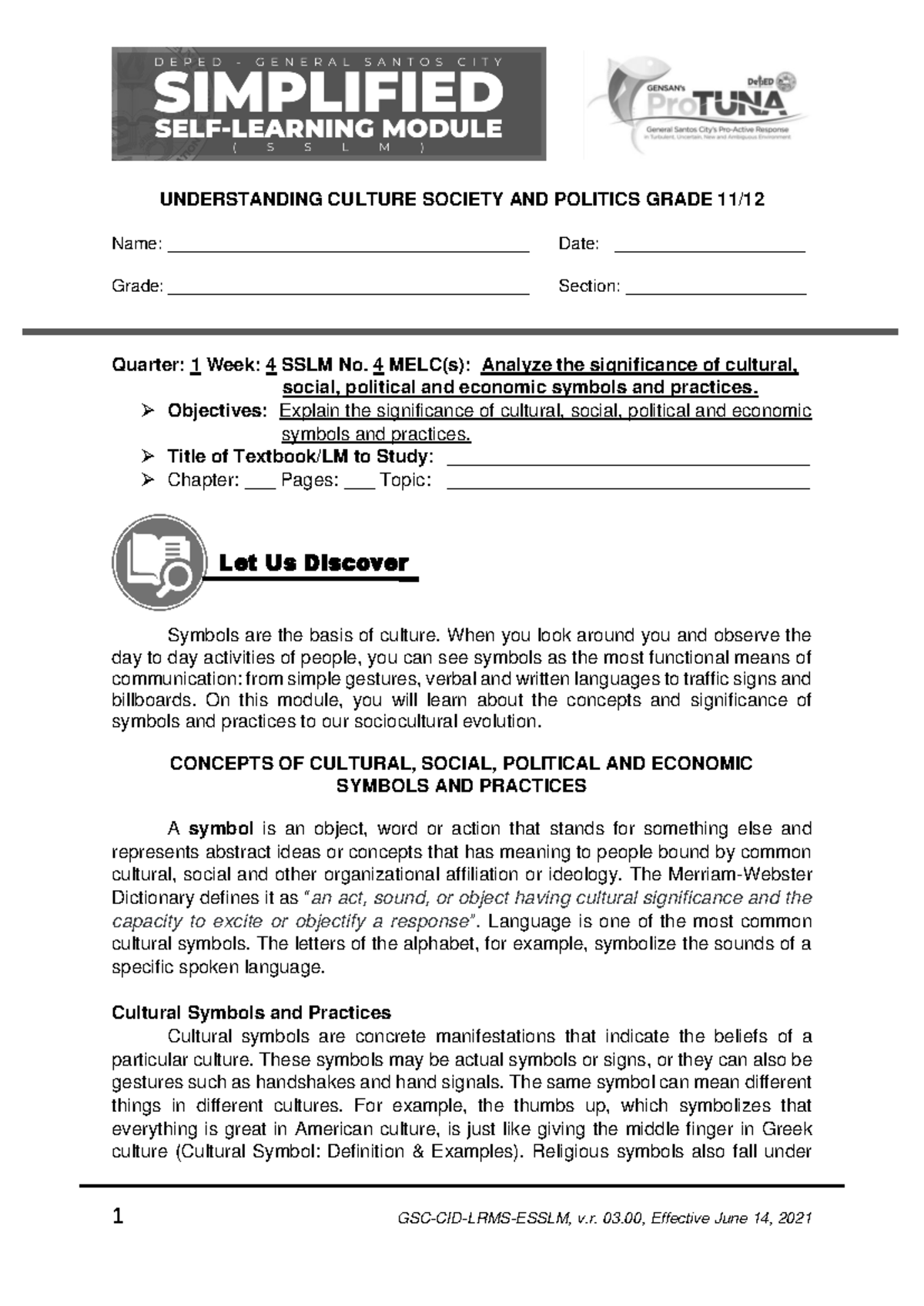 Week 6-7 - Lesson Plan on Understanding Symbols in Culture & Society ...
