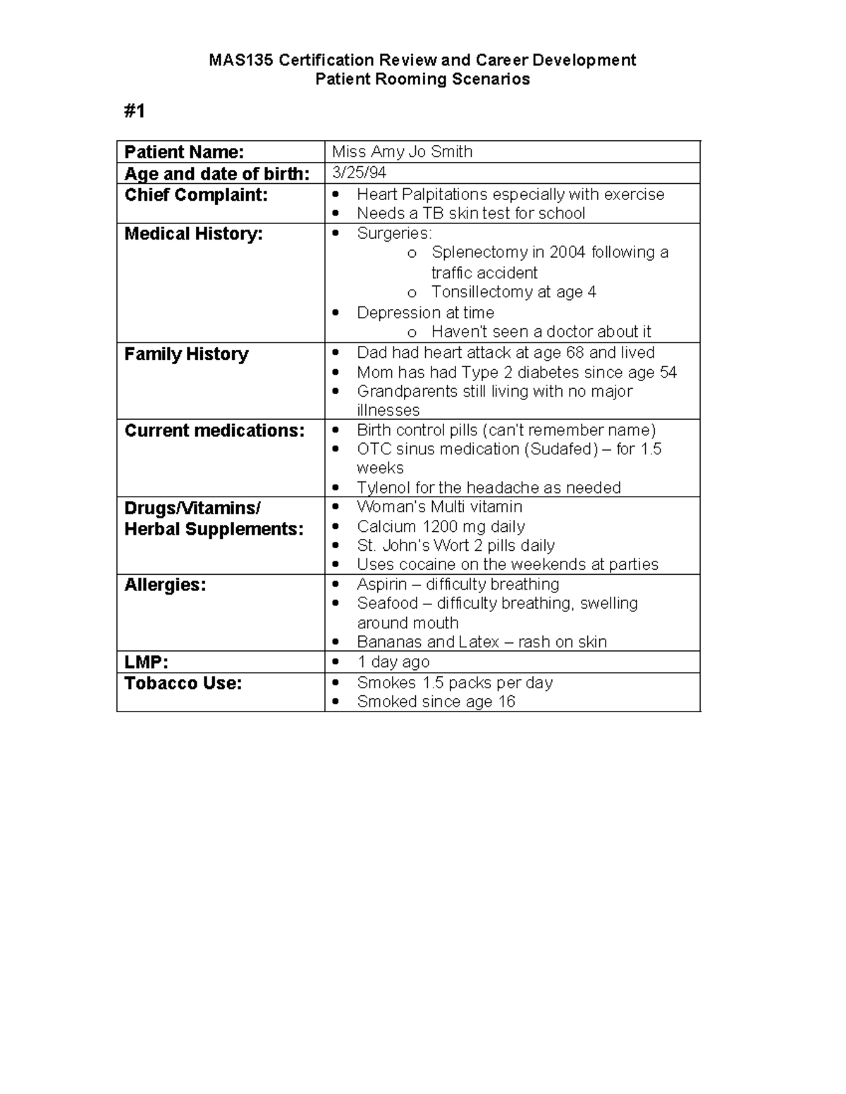 MAS135 Patient Rooming Scenarios for Certification Review - Studocu