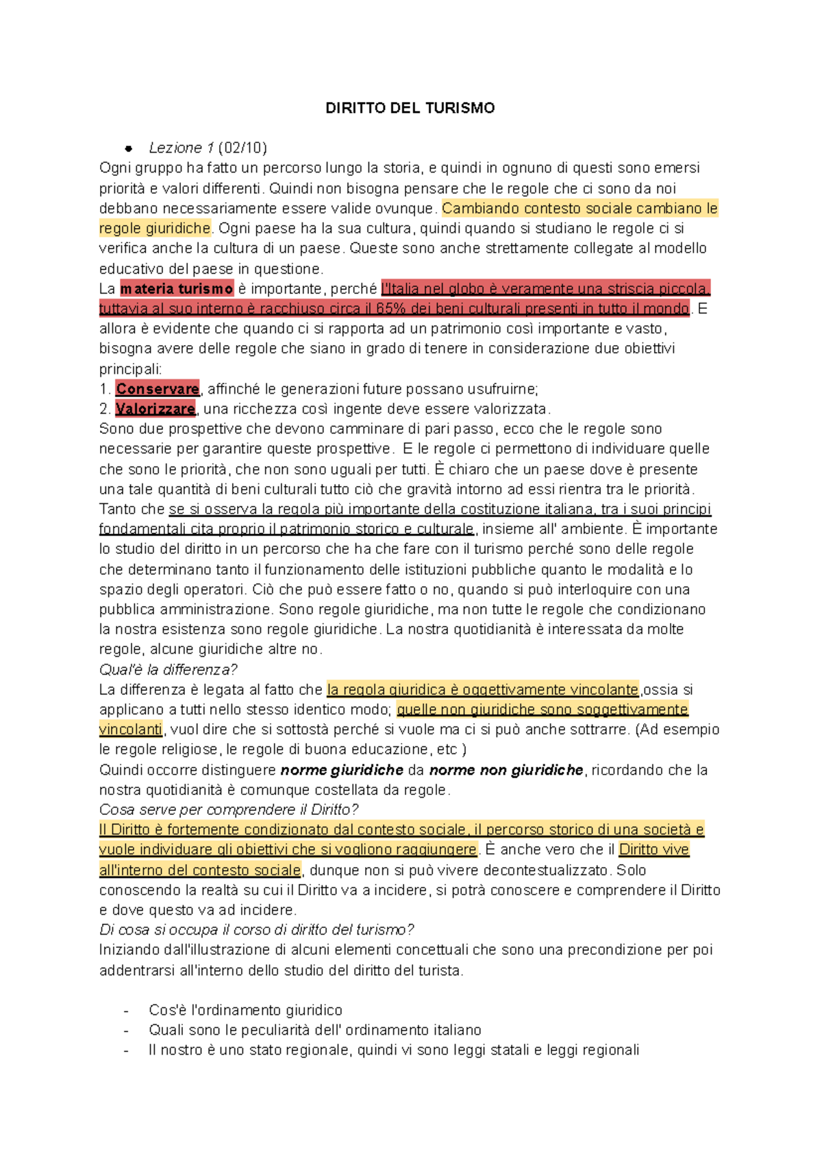 DIRITTO DEL TURISMO - Lezione 1-4: Fondamenti e Normative - Studocu