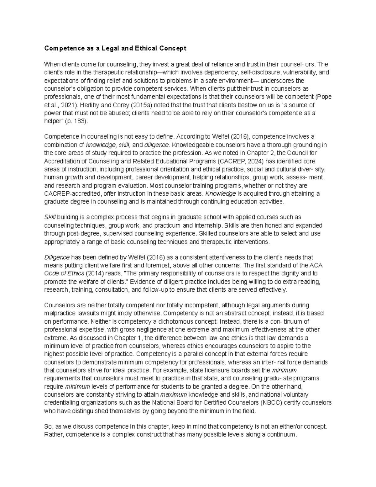 Ethical Competence in Counseling: Understanding Diagnosis and ...