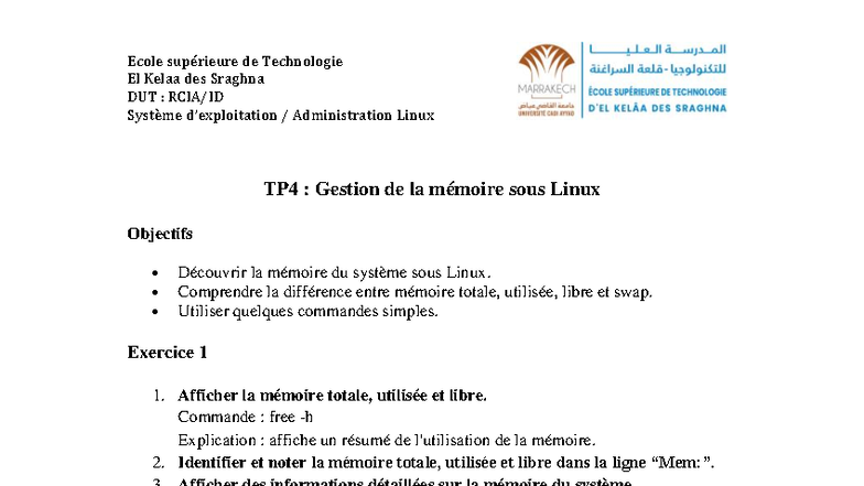 TP4 : Gestion de la Mémoire sous Linux - DUT Système Administration ...