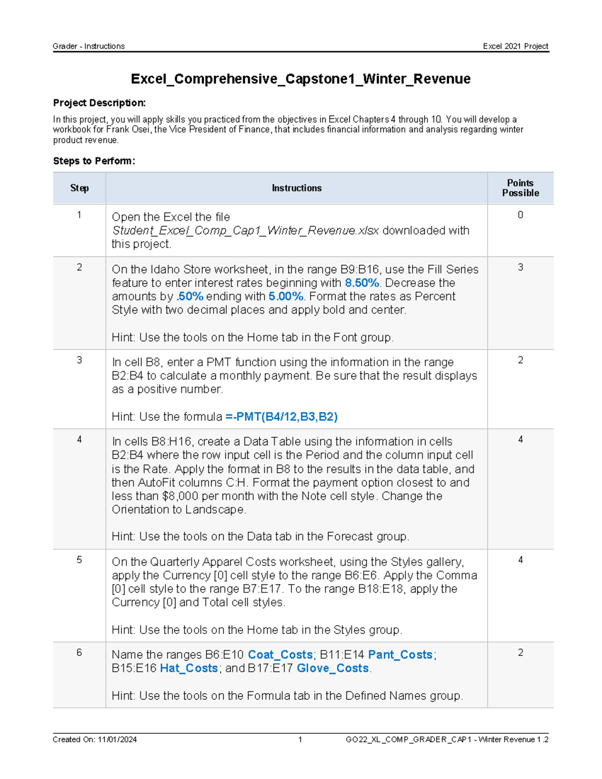 Excel Comprehensive Capstone 1: Winter Revenue Project Instructions - Studocu