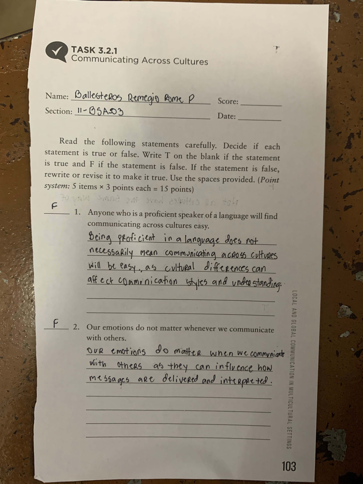 Purcom 103 - Task 3.2.1: True or False Statements on Cultural ...