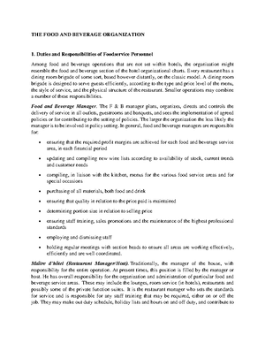 F&B Management Notes - LESSON 1 INTRODUCTION TO FOOD AND BEVERAGE ...