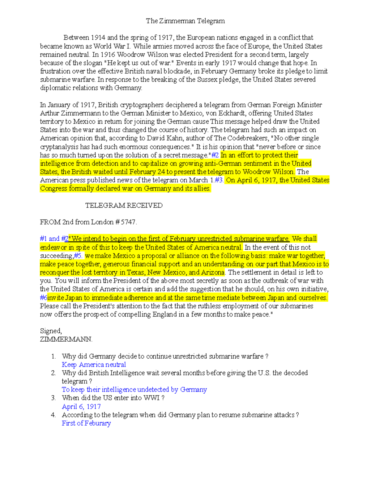 Zimmerman telegram - The Zimmerman Telegram Between 1914 and the spring ...