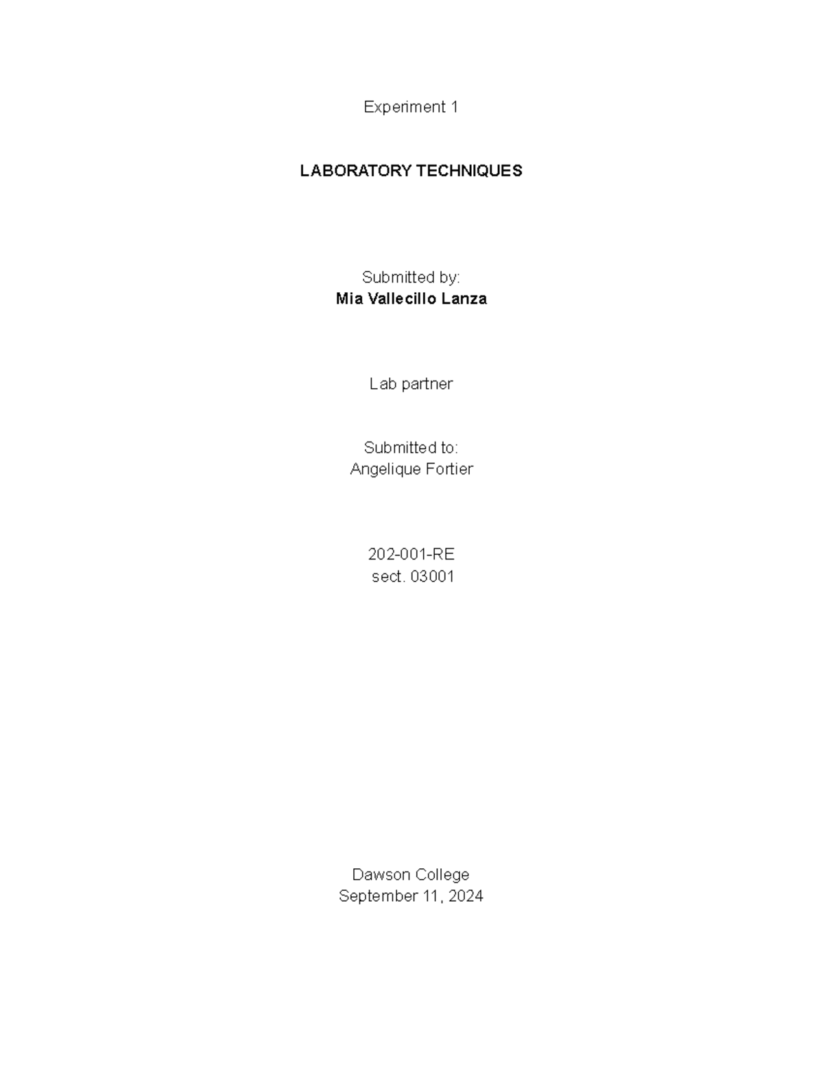 LAB 03001: Experiment 1 - Laboratory Techniques Report - Studocu