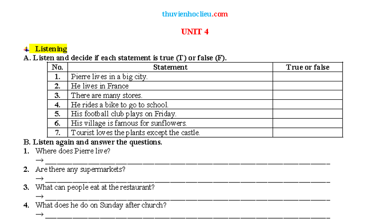 Listening Practice Unit 4: True/False Statements and Pronunciation ...