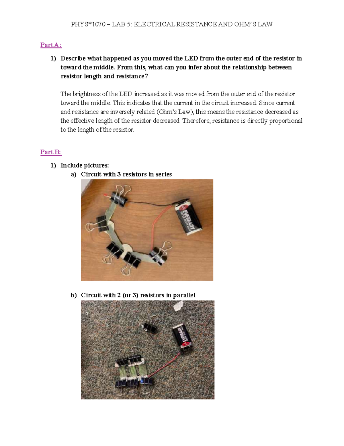 PHYS 1070 - LAB 5 - Electrical Resistance & Ohm's Law Analysis - Studocu