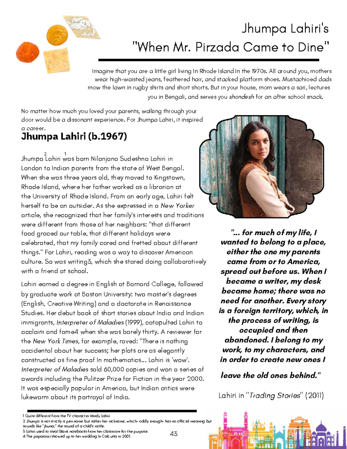 Annotated Notes on Jhumpa Lahiri's "Mr. Pirzada Came to Dine" - Studocu