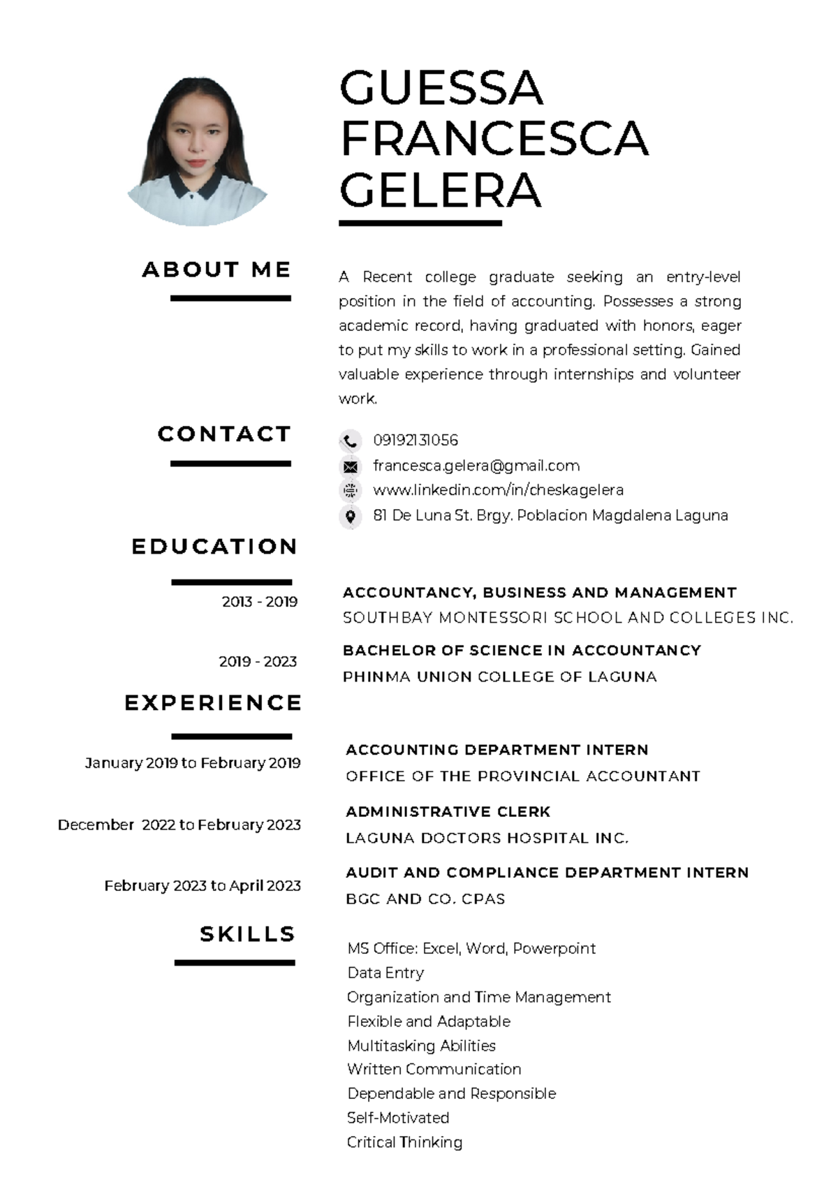 Sample Resume for Accounting Graduate - Entry-Level Opportunities - Studocu