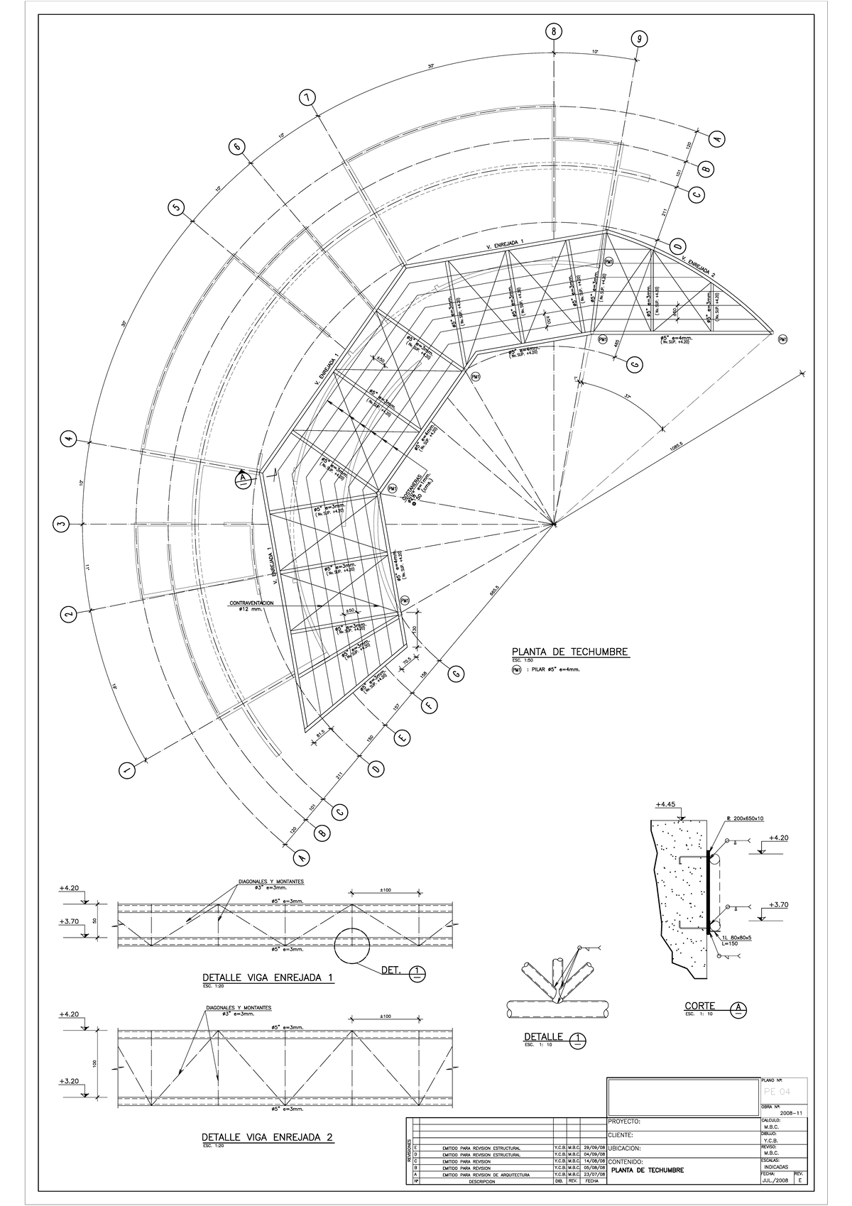 3 2 3 Plano de techumbre de acero y Hormigon armado (1)-papel - 8 1 9 6 5 8 J ENREJADA 0 & +4) 0 ...