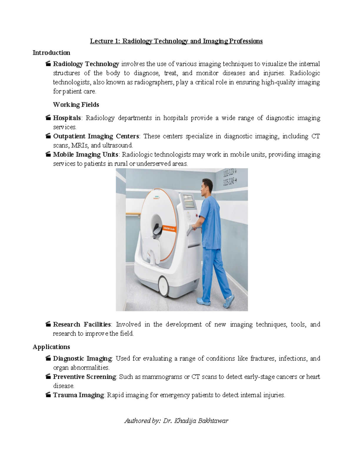 Introduction to AHS - Lecture 1: Radiology Technology and Imaging ...