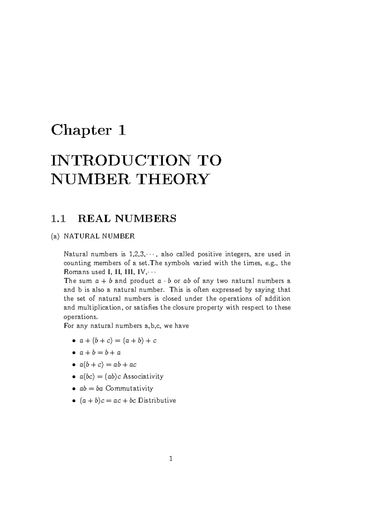 MATH 151 Chapter 1: Introduction to Number Theory and Real Numbers ...