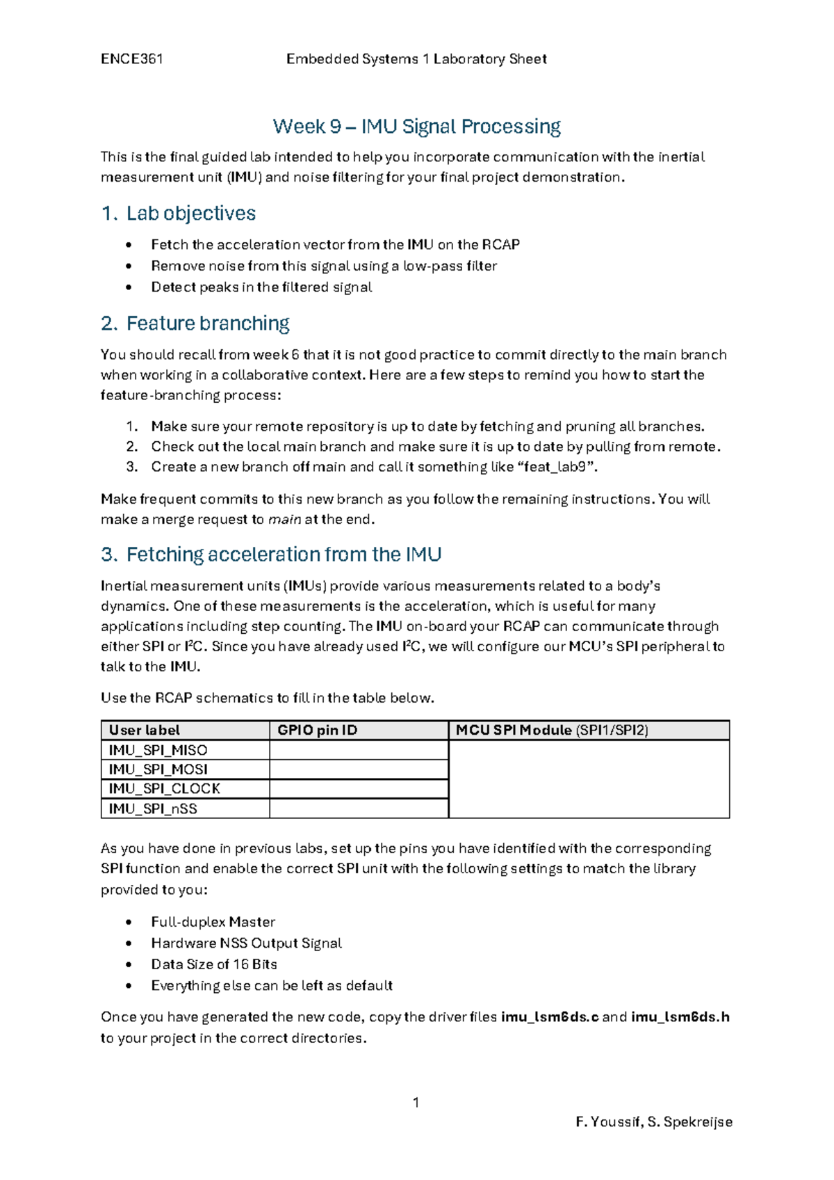 ENCE361 Final Lab Sheet: IMU Signal Processing & Noise Filtering - Studocu
