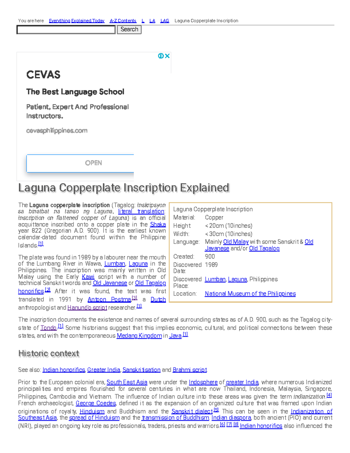 Laguna Copperplate Inscription Explained - 900). It is the earliest ...