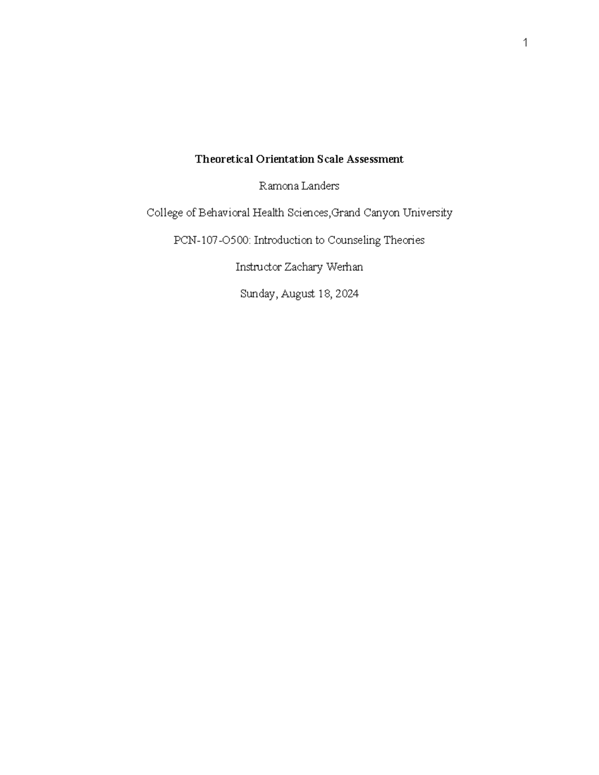 PCN 107 Theoretical Orientation Scale Assessment Insights - Studocu
