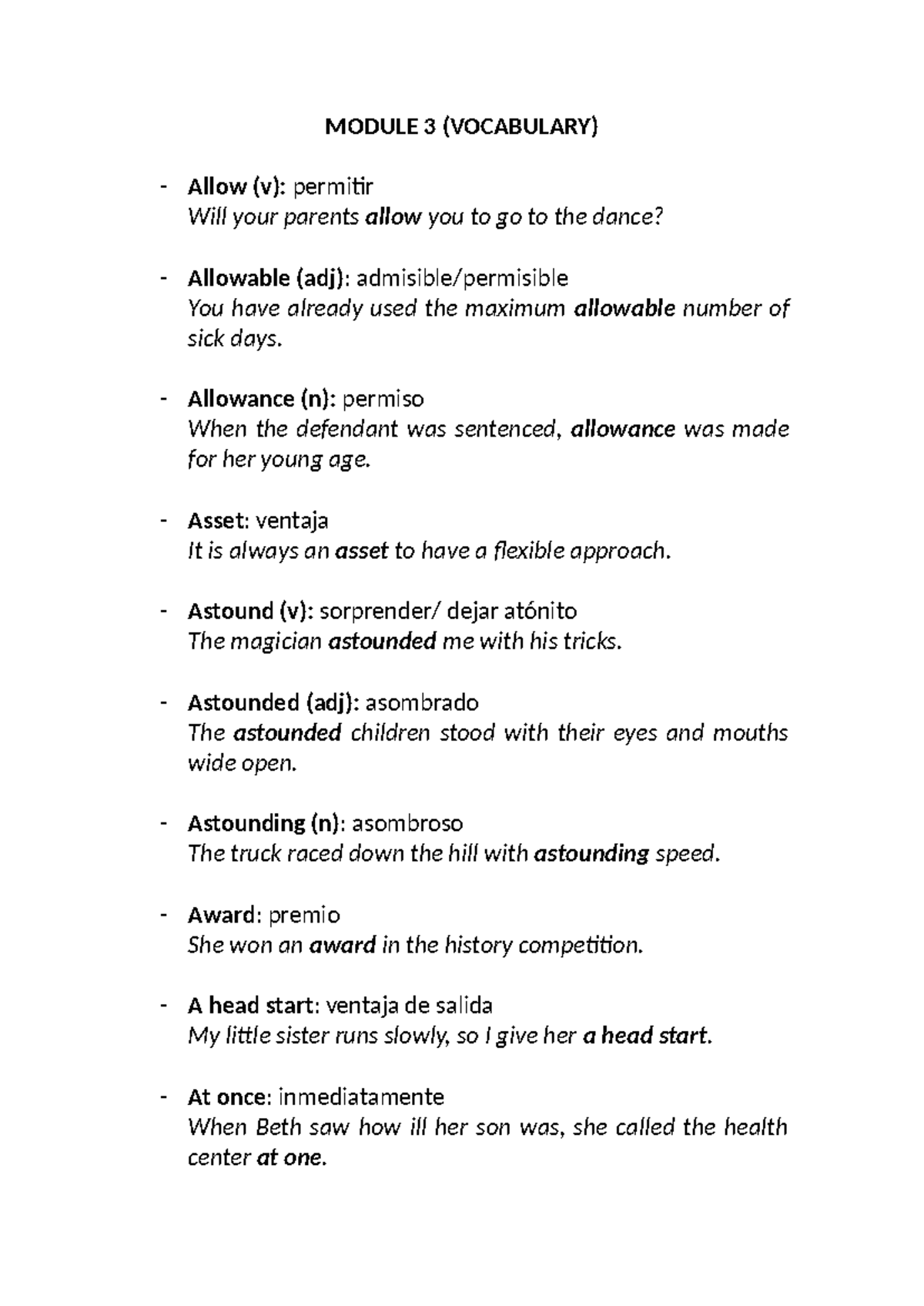 Module 3 Vocabulary - Vocabulario Study Guide - Studocu