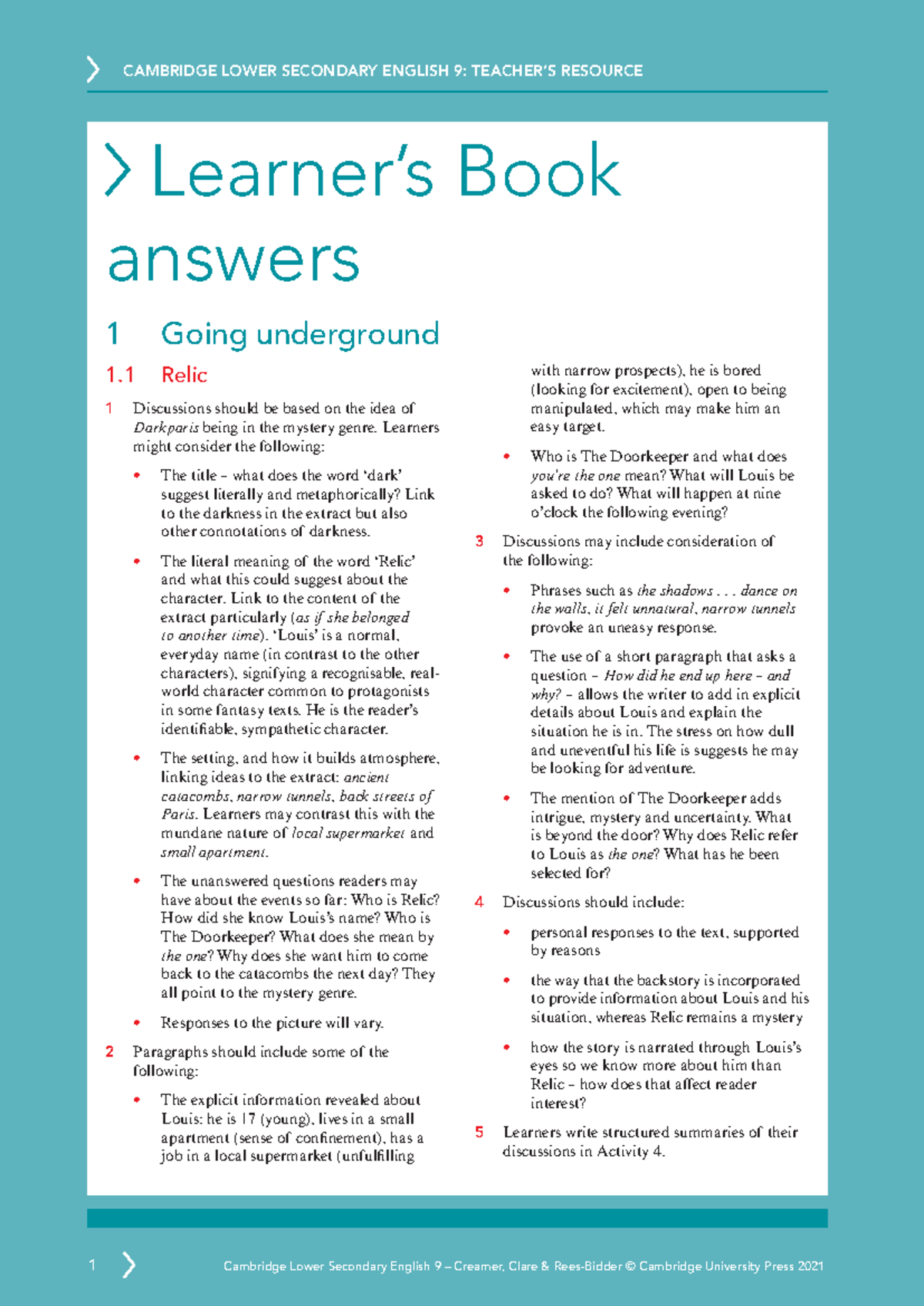 English 9 Answer Key: Cambridge Lower Secondary Learner's Book - Studocu