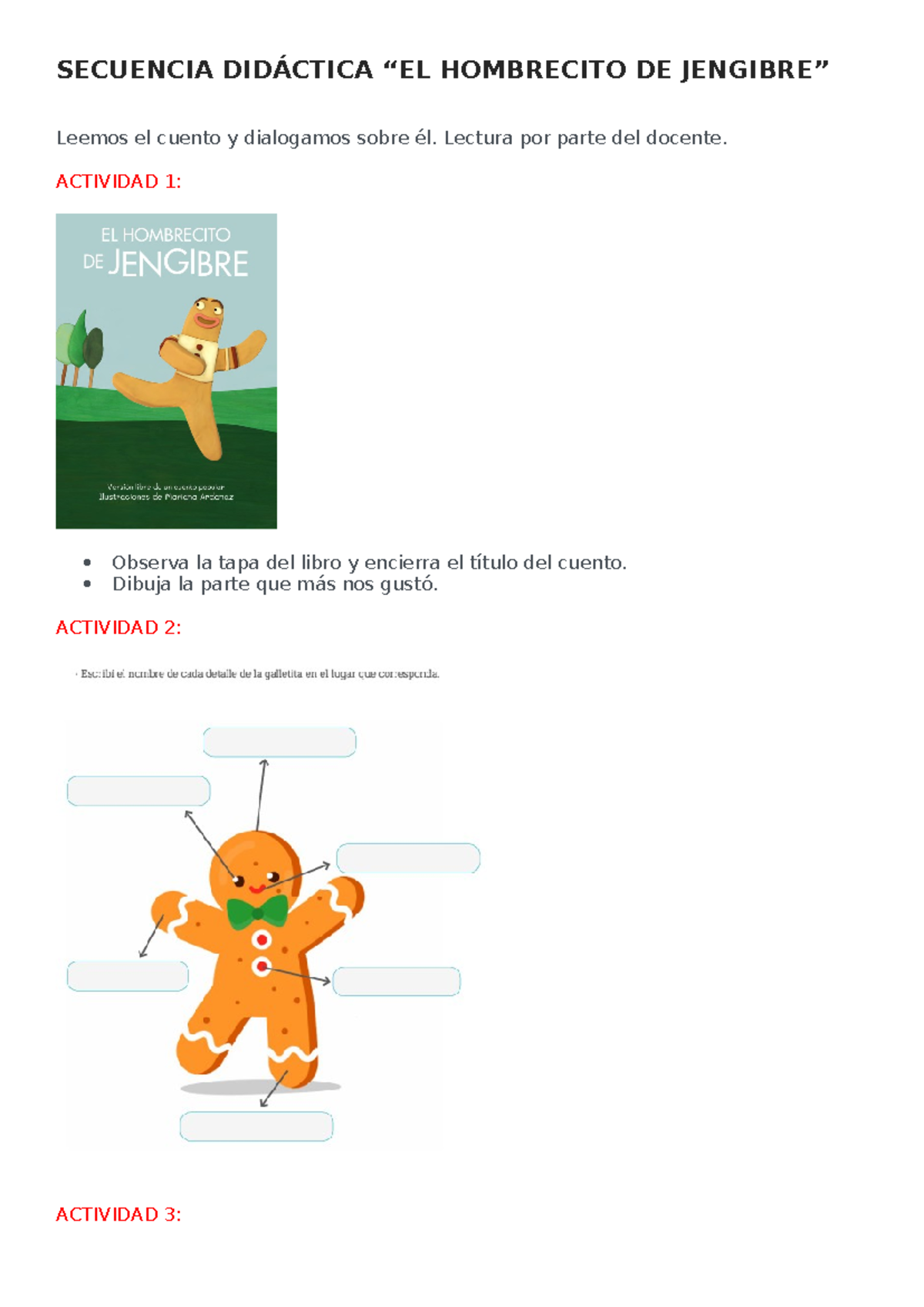 Secuencia Didáctica: El Hombrecito de Jengibre - Actividades Educativas ...