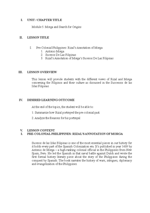 Rizal and Theory of Nationalism - I. UNIT / CHAPTER TITLE MODULE 3 ...