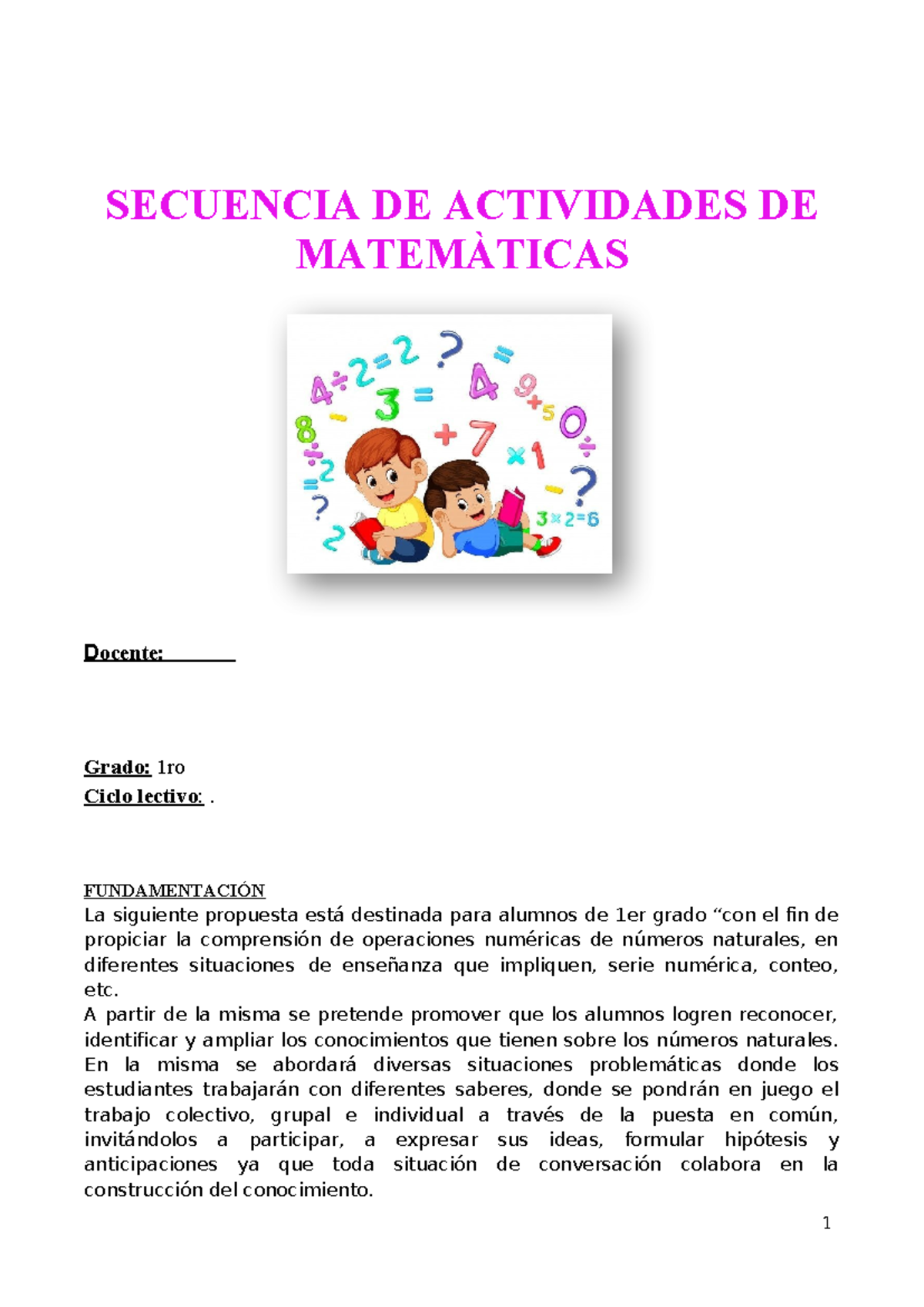 SEC Matemática 1ER Grado: Actividades de Números del 0 al 9 - Studocu