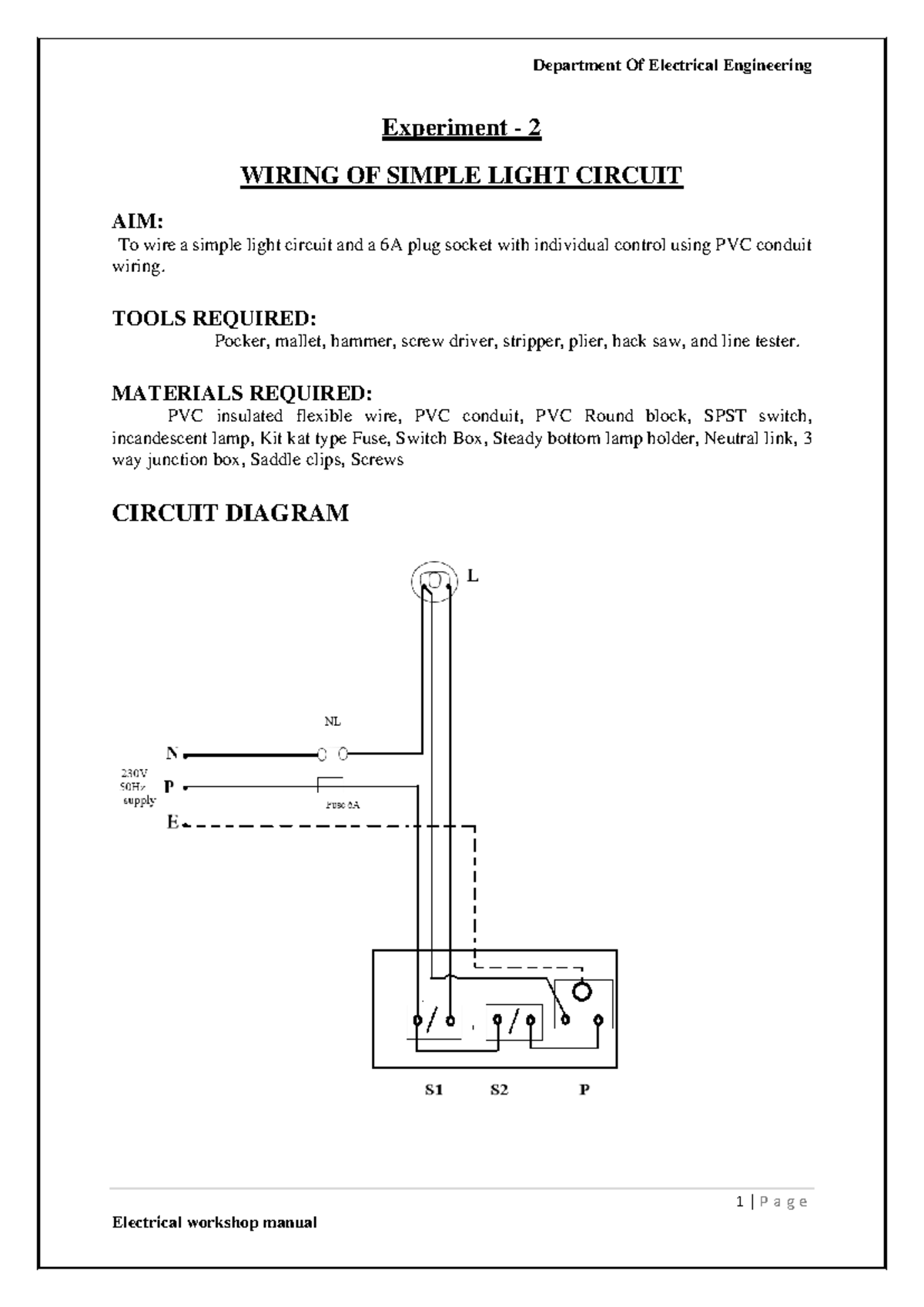 EE Experiment 2: Wiring a Simple Light Circuit - Studocu
