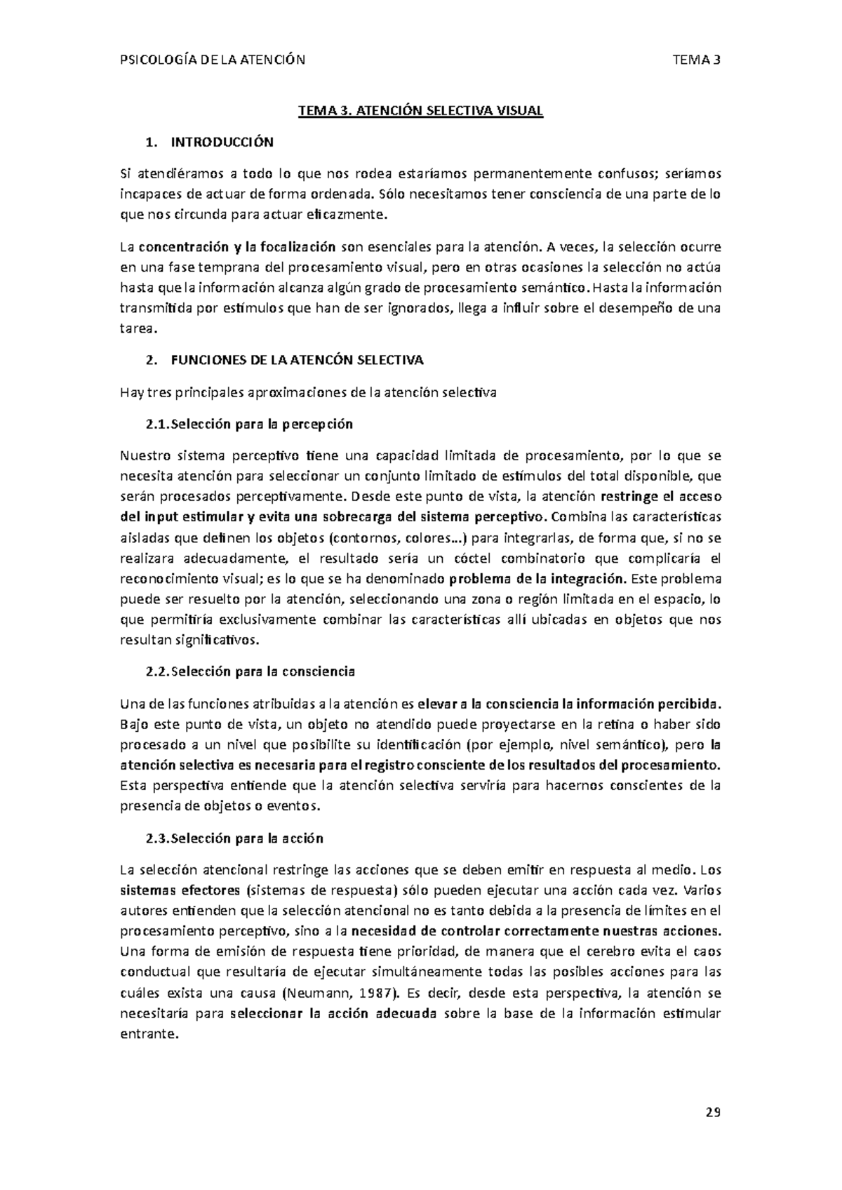 PSICOLOGÍA DE LA ATENCIÓN TEMA 3: ATENCIÓN SELECTIVA VISUAL - Studocu