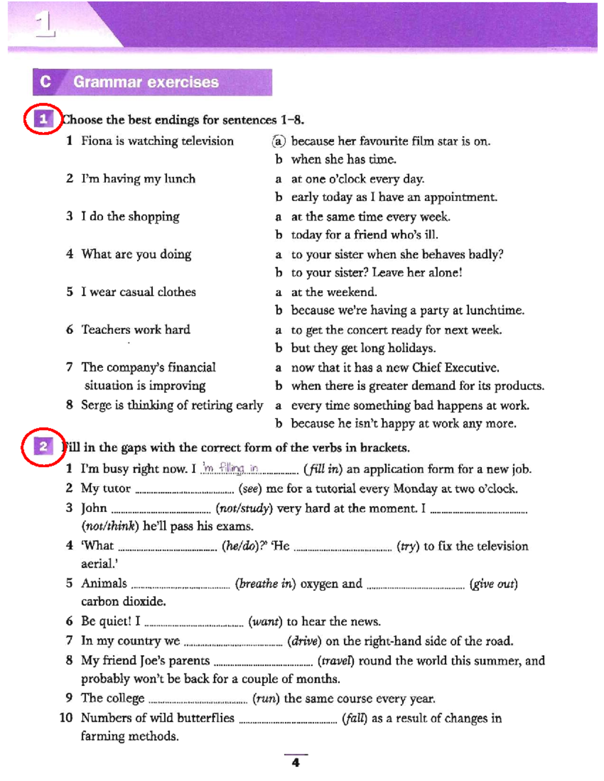 1 C Grammar Exercises: Sentence Completion & Past Tenses - Studocu