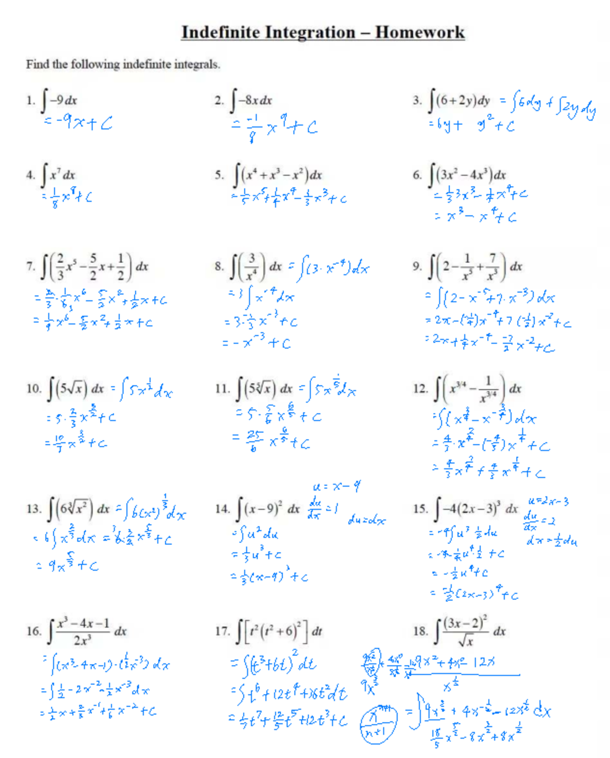 Indefinite Integral Solutions for Course C: 53x3 and Beyond - Studocu