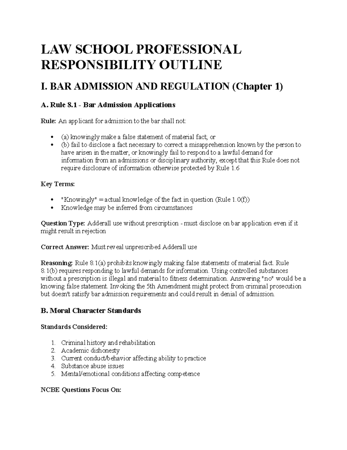 LAW 101: Professional Responsibility Outline - Bar Admission & Ethics ...