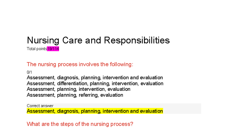 NUR 101: Nursing Care and Responsibilities - Key Concepts and Processes ...