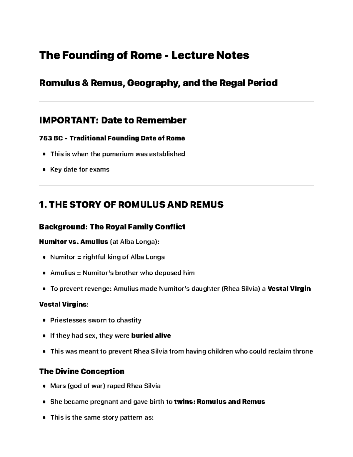 Rome Founding Lecture Notes (HIST 102): Romulus, Remus, and the Regal ...