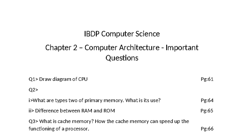 IB Ch2 Computer Organization - Imp Questions - IBDP Computer Science Chapter 2 – Computer - Studocu
