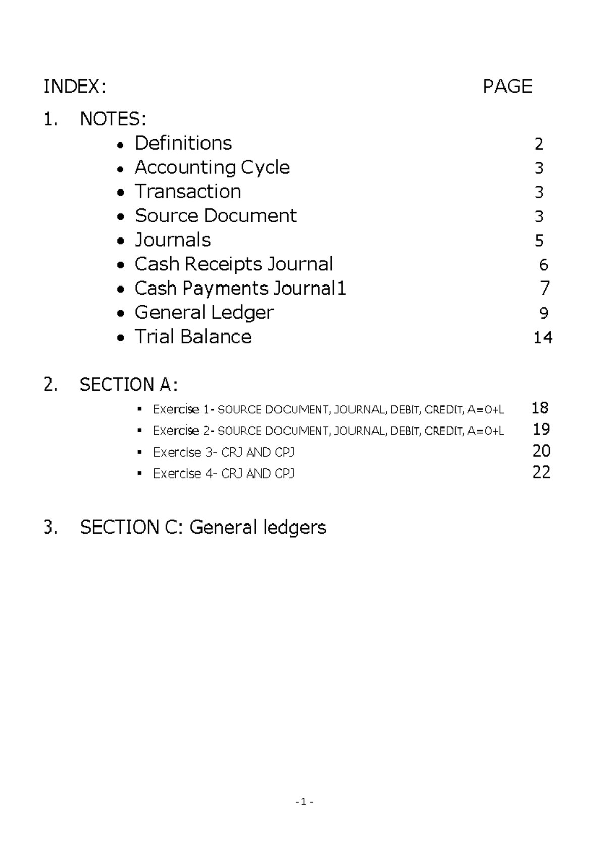 Journals - Additional Notes - INDEX: PAGE • Definitions 1. NOTES ...