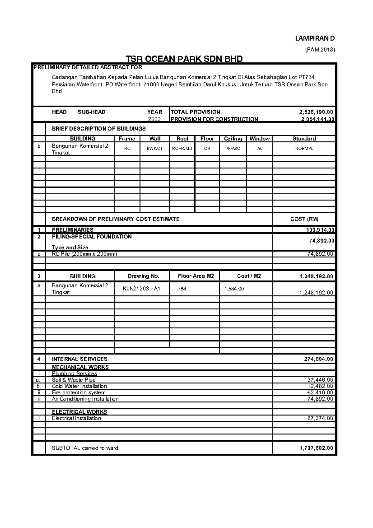 PDA Form Submission - Preliminary Cost Estimate for Building Project ...