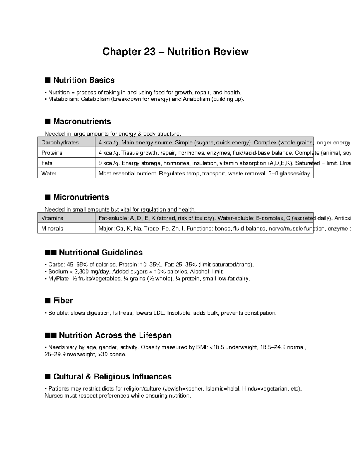 Nutrition 101: Chapter 23 Review on Nutrition Basics and Guidelines ...