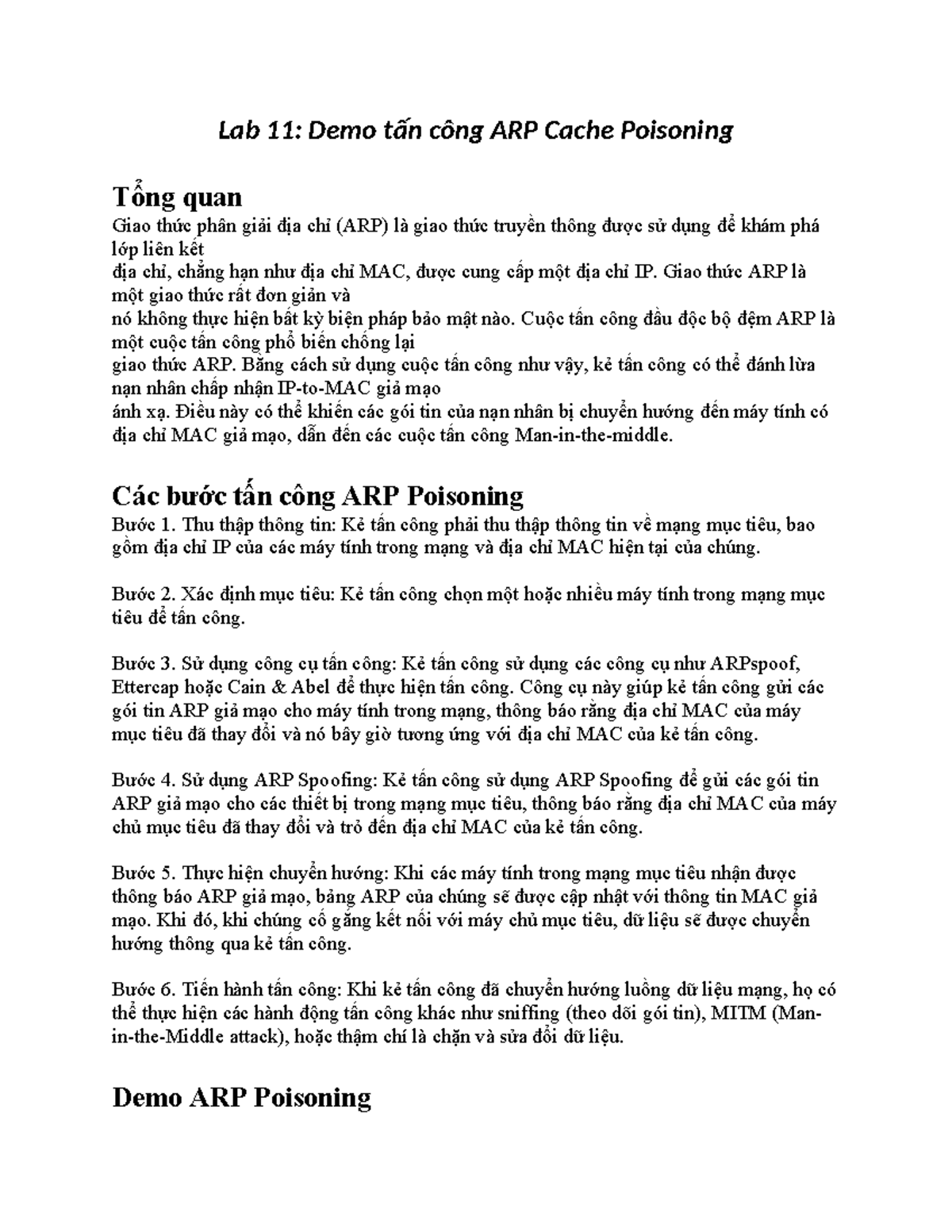 Lab 11: ARP Cache Poisoning Attack Demonstration and Steps - Studocu