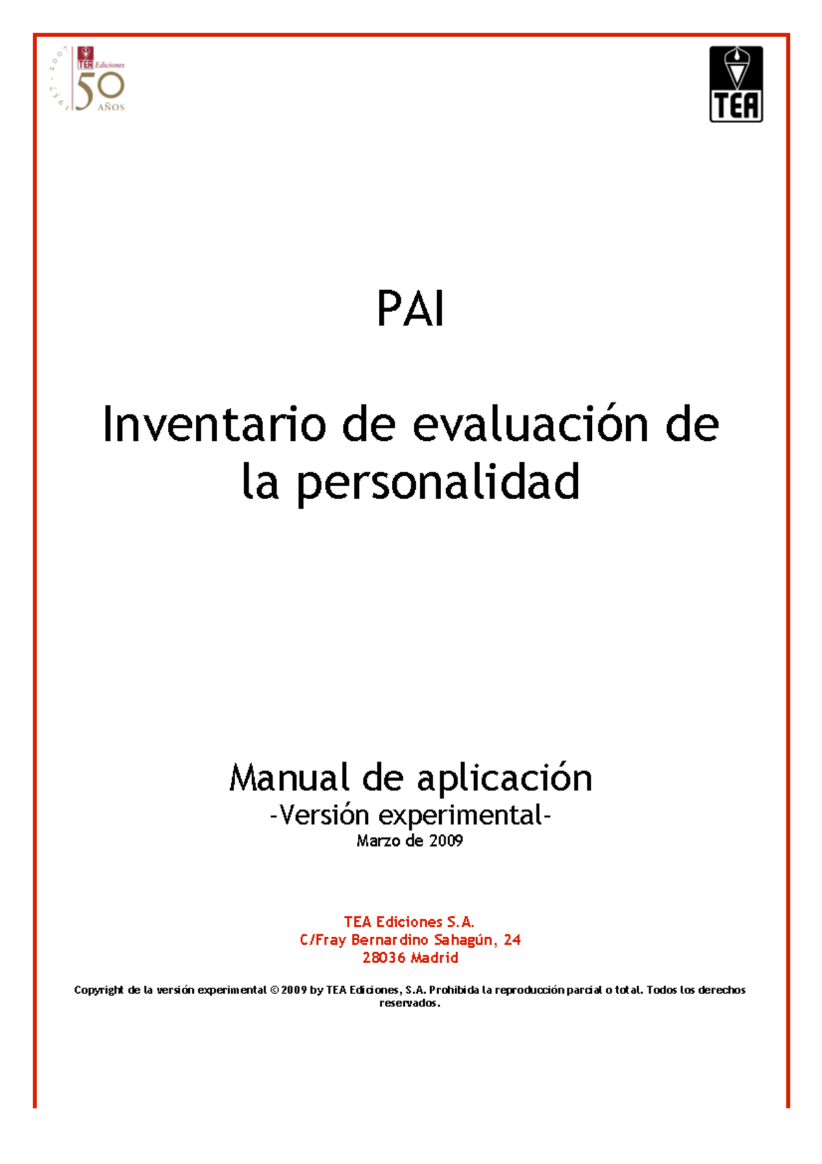 Manual de Aplicación del Inventario de Evaluación PAI - Studocu