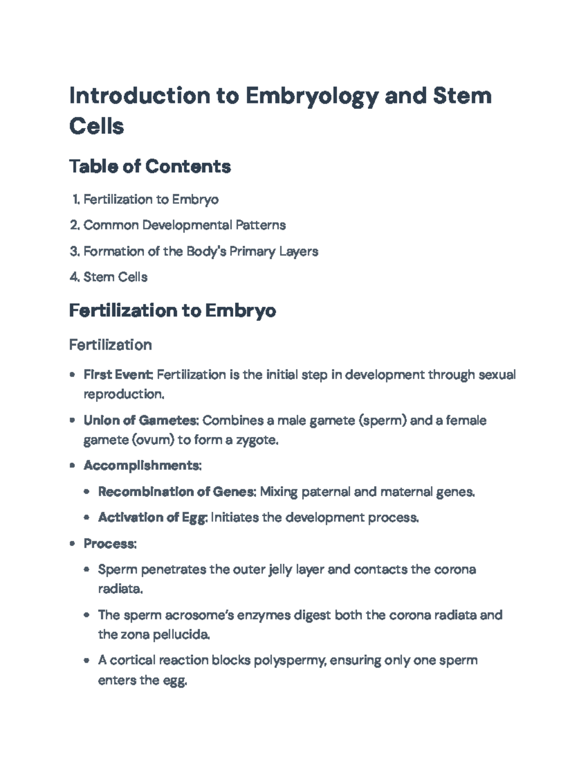 Embryology and Stem Cells Overview: Key Concepts and Research Insights ...