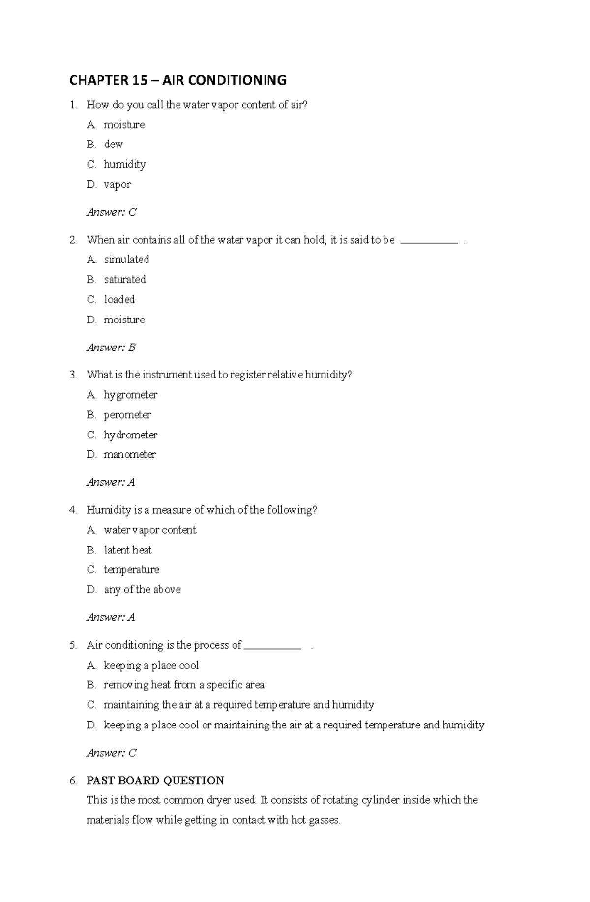 CHAPTER 15 AIR CONDITIONING: Key Concepts and Past Board Questions ...