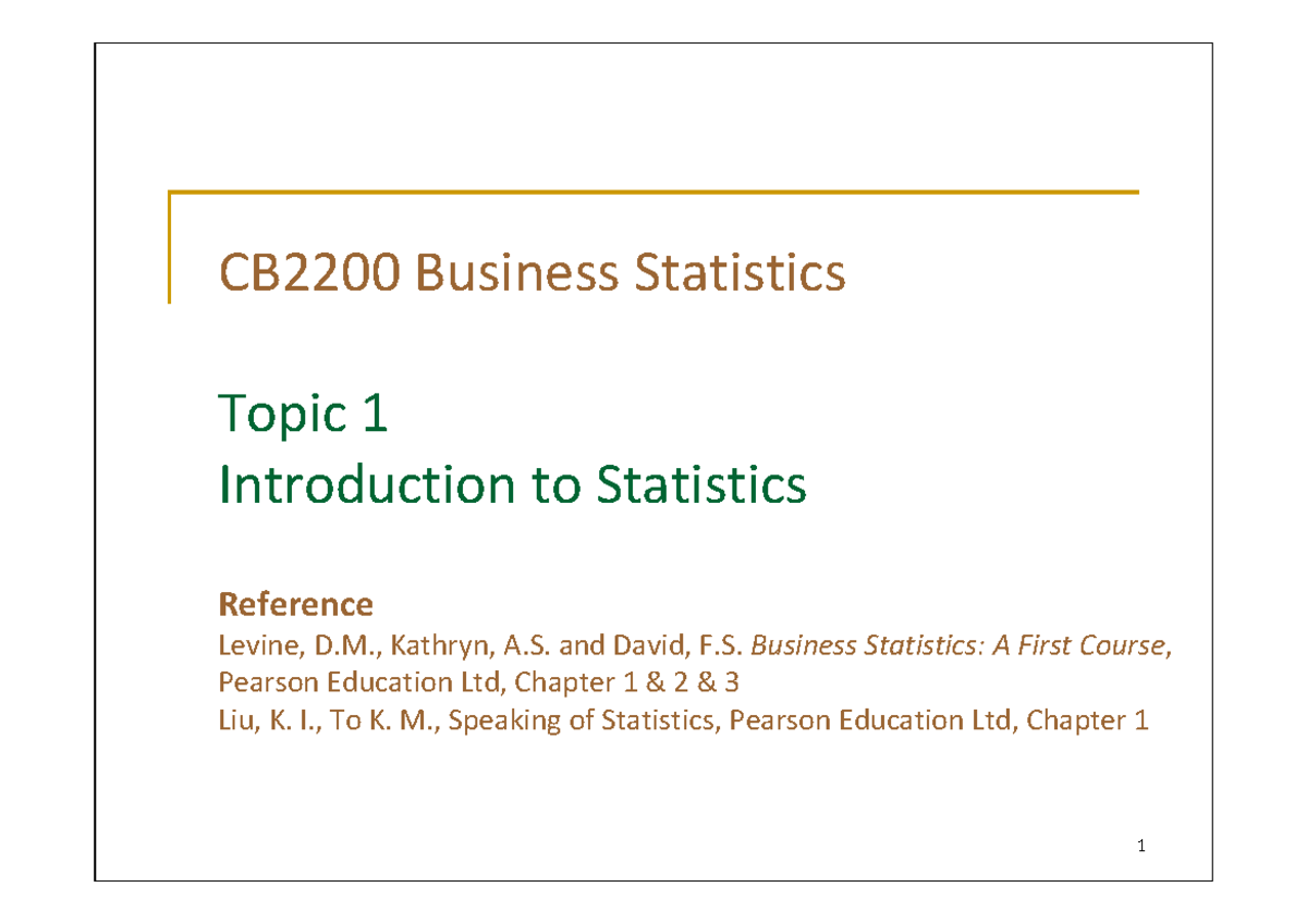 Stat 1 - Introduction to Statistics Lecture Notes for 2024/2025 Sem A ...